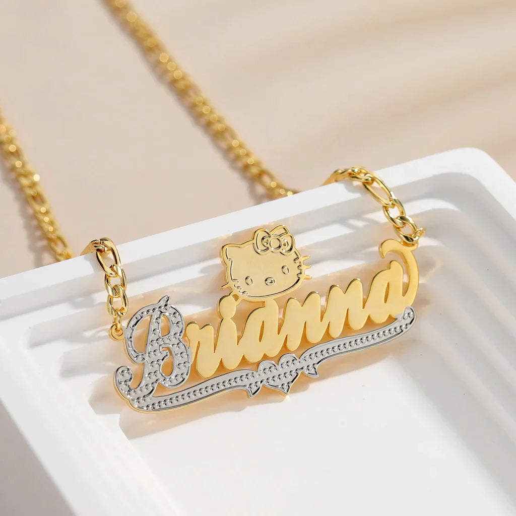 cut cat name necklace 14 karat gold name plates