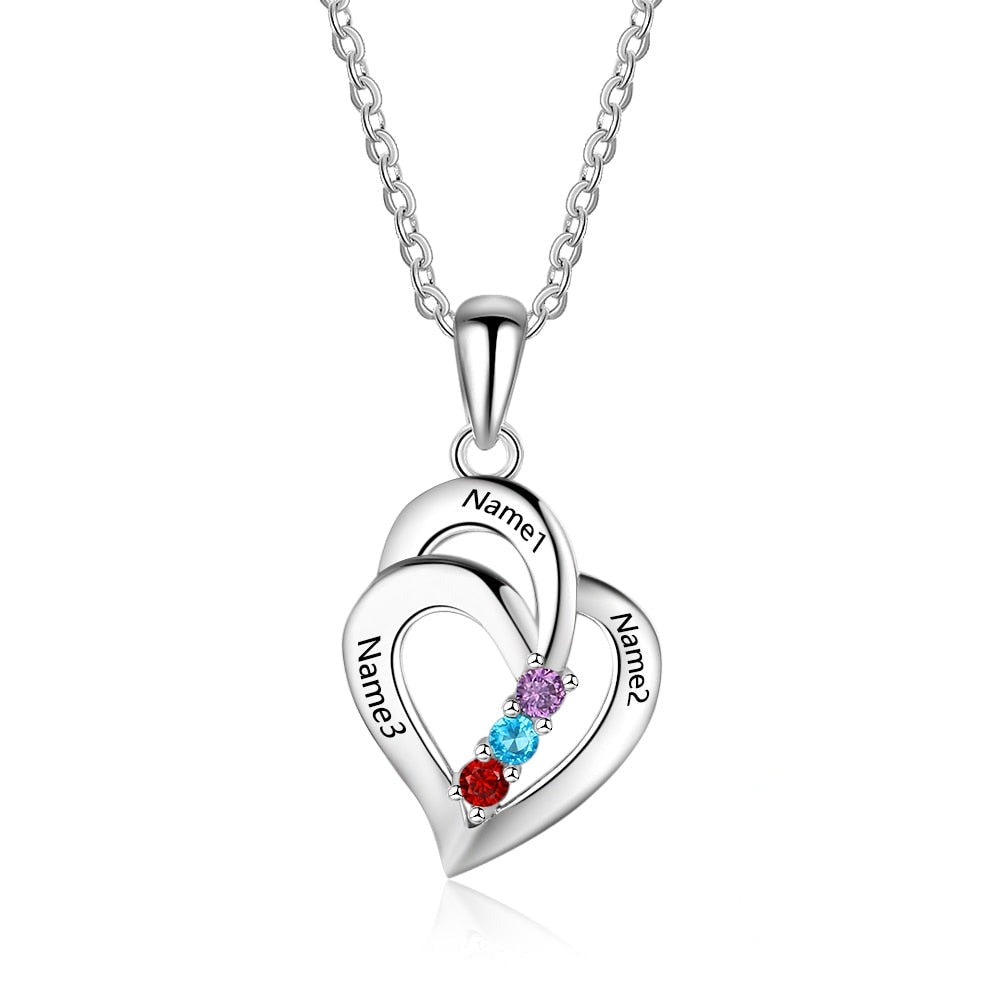 925 Sterling Silver Mothers Necklace with 3 Birthstones Romantic Name